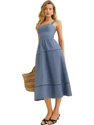 REFORMATION Everett Linen Midi Dress - Blue