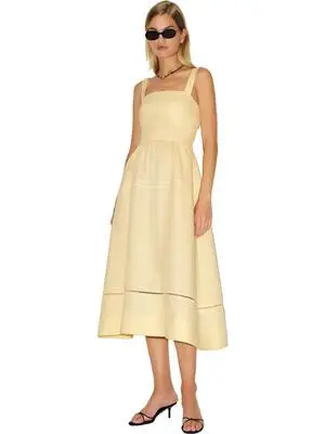 REFORMATION Everett Linen Midi Dress - Yellow