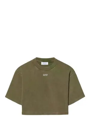 Off-White Logo-embroidered Ribbed T-shirt - Green