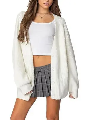 EDIKTED Mathilde Oversized V-neck Cardigan - Cream