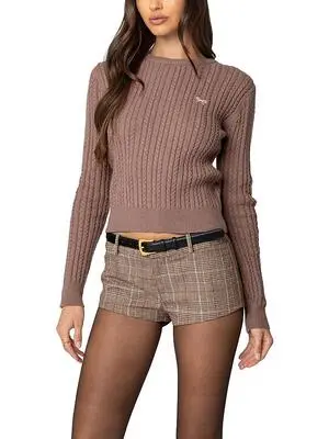 EDIKTED Beverly Bow Cable Knit Sweater - Brown