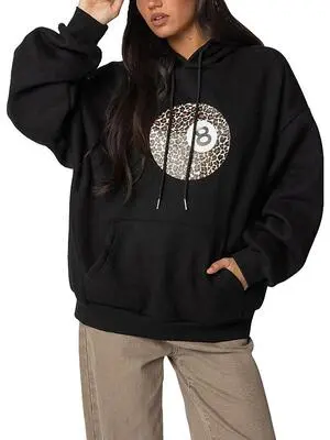 EDIKTED Edikted Leopard Print Oversized Hoodie Black