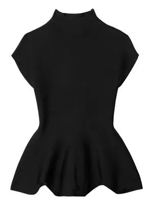 Khaite KHAITE Andra Stretch-knit Turtleneck Peplum Top Black