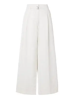 Proenza Schouler Jules Belted Pleated Poplin Wide-leg Pants - Neutrals