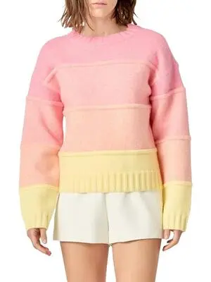 English Factory Ombré Crewneck Sweater - Pink/ Yellow
