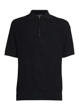 Giorgio Armani Short-sleeve Zipped Polo Shirt - Black