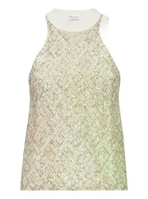Brunello Cucinelli Sequined Embroidered Tank Top - Neutrals