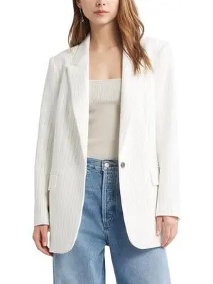 OPEN EDIT Open Edit Relaxed Blazer Ivory - Grey Celeste Pinstripe