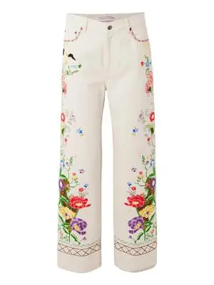 Valentino Garavani Embroidered Straight-leg Jeans - White