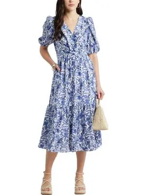 CASLON CASLON Twist Detail Allover Print Midi Dress