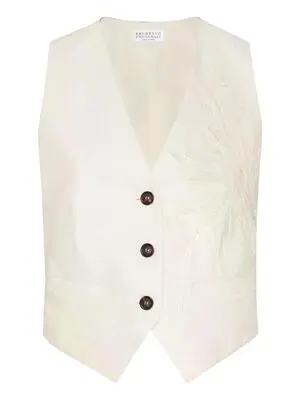 Brunello Cucinelli Flora-appliqué Waistcoat - Neutrals