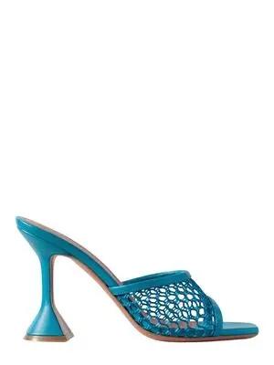 Amina Muaddi Lupita Fishnet And Leather Mules - Blue