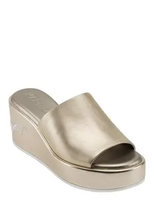 Karl Lagerfeld Paris Calvina Platform Wedge Sandal - White Gold
