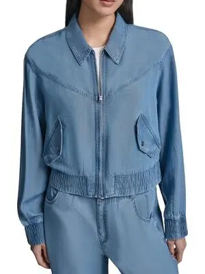 Dkny Front Zip Chambray Bomber - Stream Wash