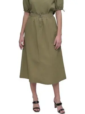 Dkny Perforated Tech Fabric Midi Skirt - Utility Green