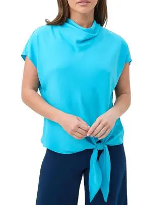 Trina Turk Trina Turk High Neck Tie Hem Top Champion Cyan