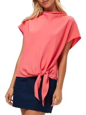 Trina Turk Trina Turk High Neck Tie Hem Top Coral Crush