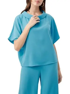 Trina Turk Drapey Short Sleeve Top - Champion Cyan
