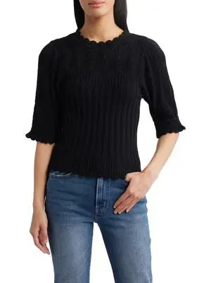 Wit & Wisdom Mixed Stitch Elbow Sleeve Sweater - Black