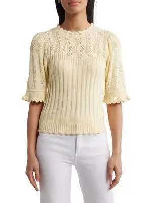 Wit & Wisdom Mixed Stitch Elbow Sleeve Sweater - Butter Cream