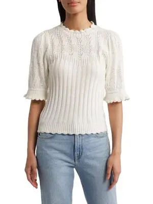 Wit & Wisdom Mixed Stitch Elbow Sleeve Sweater - Off White