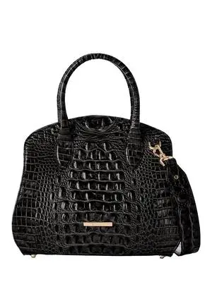 Brahmin Rosetta Croc Embossed Leather Satchel - Black