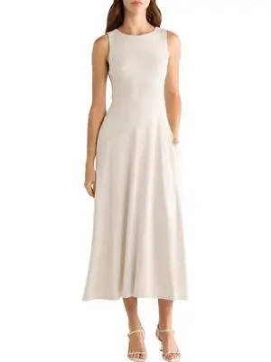 Halogen Contrast Topstitch Sleeveless Midi Dress - Silver Birch