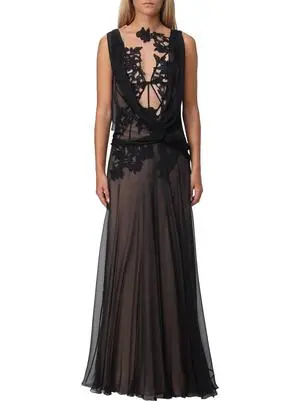 Alberta Ferretti Maxi Gown With Lace Embellishments - Black