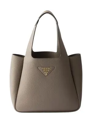 Prada Small Leather Tote Bag - Clay Gray