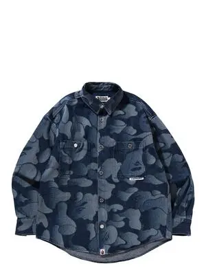 A BATHING APE Solid Camo Laser Work Denim Shirt