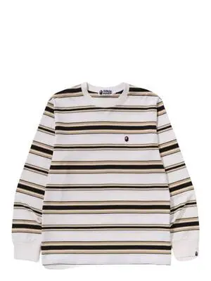 A BATHING APE One Point Stripe Long Sleeve Tee Shirt - White
