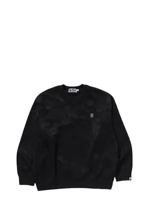 A BATHING APE Solid Camo Jacquard Relax Fit Crewneck Sweatshirt - Black