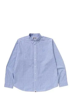 A BATHING APE One Point Checked Poplin Long Sleeve Shirt - Blue