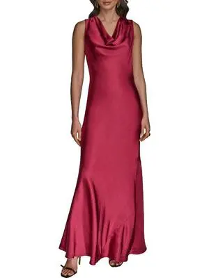 Donna Karan New York Cowl Neck Satin Maxi Dress - Sangria