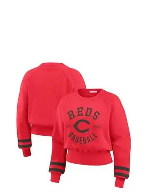 WEAR BY ERIN ANDREWS Cincinnati Reds Vintage Washed Cropped Pullover Sweatshirt - Red