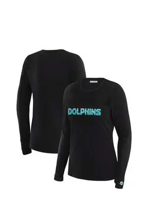 WEAR BY ERIN ANDREWS X Gracie Hunt Miami Dolphins Mesh Panel Long Sleeve T-shirt - Black