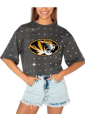 GAMEDAY COUTURE Missouri Tigers Rhinestone Embellished Crop T-shirt - Gray