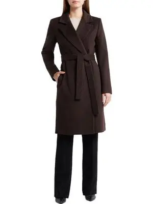 Fleurette Wool Wrap Coat - Brown