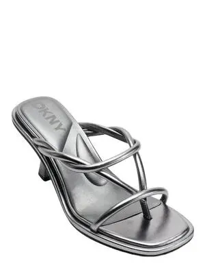 Dkny Rabun Metallic High Heel Flip Flops - Nickel