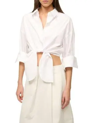 Staud Lisa Tie Front Shirt - White