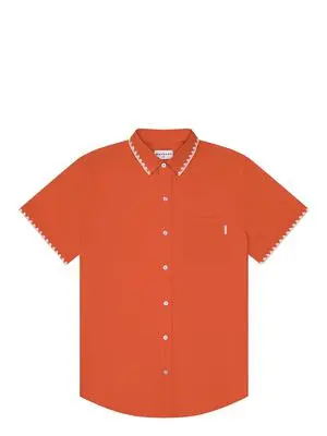 MAVRANS Weekend Crochet Trim Short Sleeve Button-up Shirt - Orange