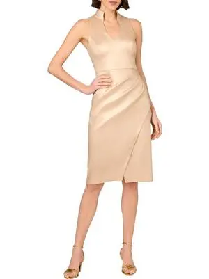 Adrianna Papell Aidan Mattox Foiled Stretch Mikado Cocktail Dress - Champagne/ Gold