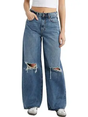 HIDDEN JEANS High-rise Distressed Wide-leg Jeans - Med Wash