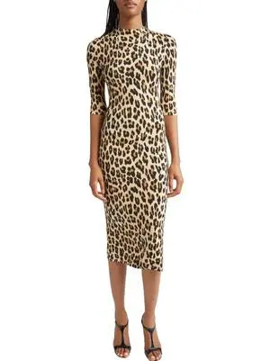 Alice + Olivia Delora Print Knit Midi Dress - Leopard