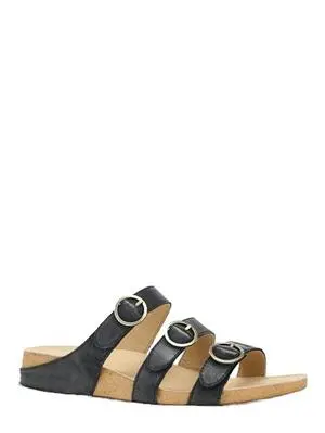Dansko Campbell Platform Wedge Slide Sandal - Black Burnished Nappa