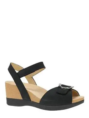 Dansko Stella Ankle Strap Platform Wedge Sandal - Black Milled Nubuck