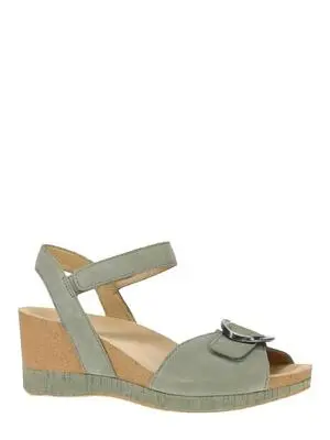 Dansko Stella Ankle Strap Platform Wedge Sandal - Sage Milled Nubuck