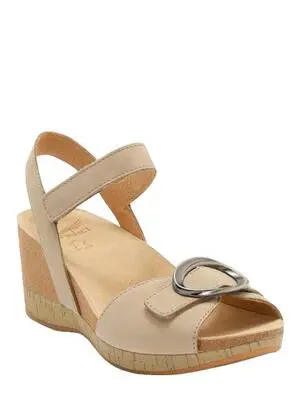 Dansko Stella Ankle Strap Platform Wedge Sandal Sand Milled Nubuck