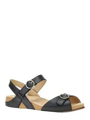 Dansko Ankle Strap Wedge Sandals - Black Burnished Nappa
