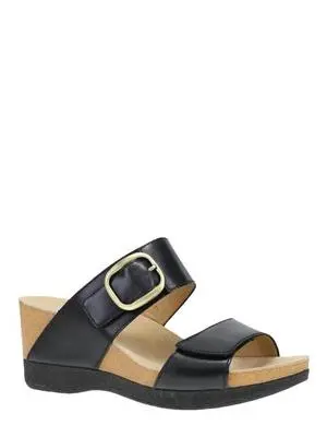 Dansko Shannon Platform Wedge Slide Sandal - Black Burnished Nappa